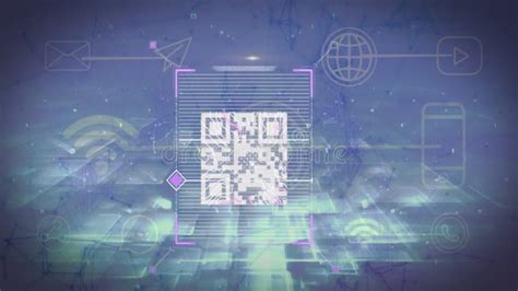 Qr Code Scanning Animation Over Digital Network Symbols And Abstract Background Stock Footage