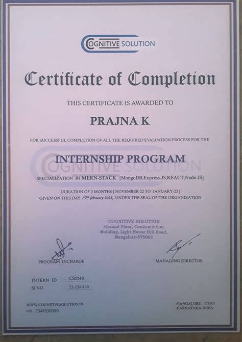 Mernstack Internship Reactjs Expressjs Nodejs Mongodb Prajna K