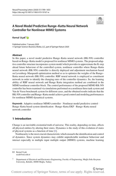 A Novel Model Predictive Rungekutta Neural Network Controller For Nonlinear Mimo Systems