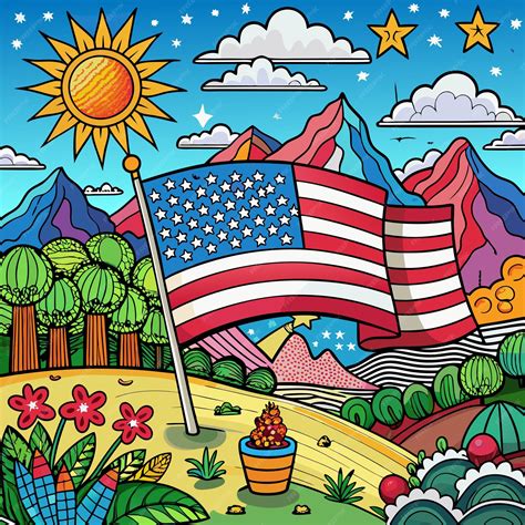 Usa Flag Line Art For Hand Drawn America Flag Outline Coloring Page