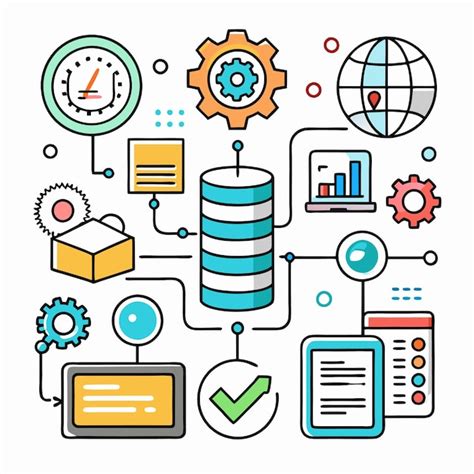 colorful connected icons showing data storage analysis and process