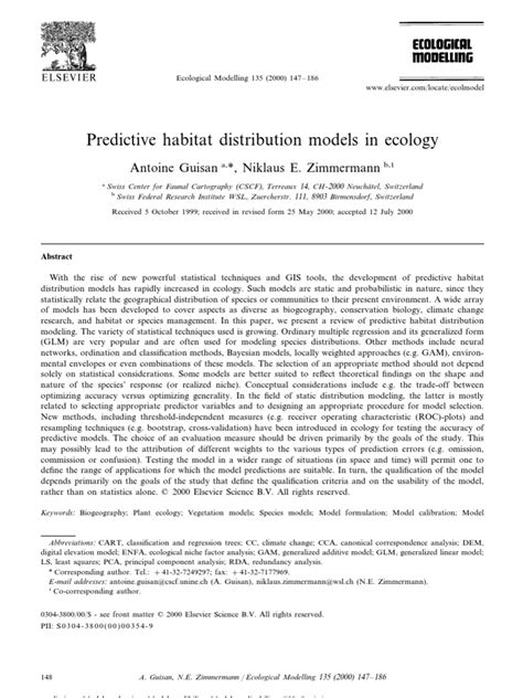 Guisan 2000 Predictive Habitat Distribution Models In Ecology Pdf