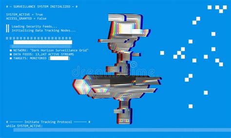 Glitching Surveillance System On Blue Screen With Error Message Stock