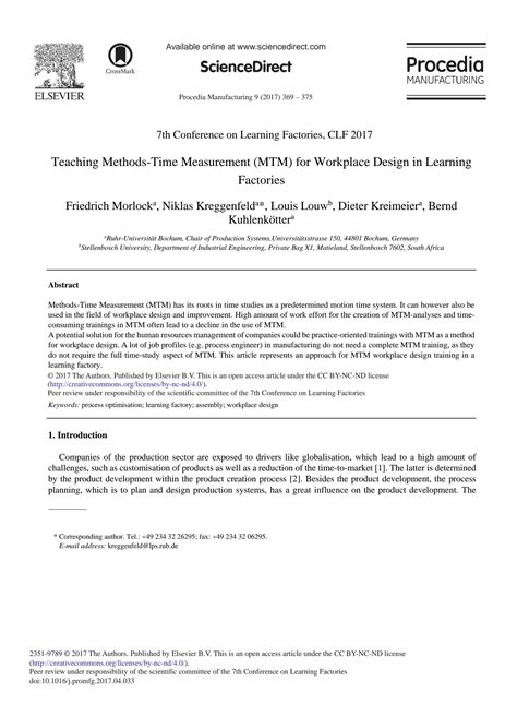 Solution Teaching Methods Time Measurement Mtm For Workplace Design In Learning Factories