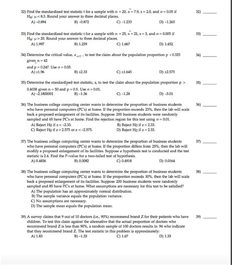 solved find the standardized test statistic t for a sample