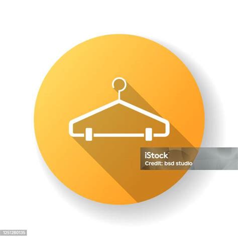 행거 옐로우 플랫 디자인 긴 그림자 글리프 아이콘 옷 걸이 의류 후크 옷장 아이템 국내 의류 설비 빈 은폐실 속성 실루엣 Rgb 컬러 일러스트레이션 0명에 대한 스톡 벡터