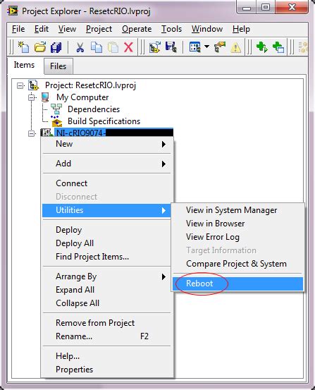 methods for rebooting ni real time targets ni