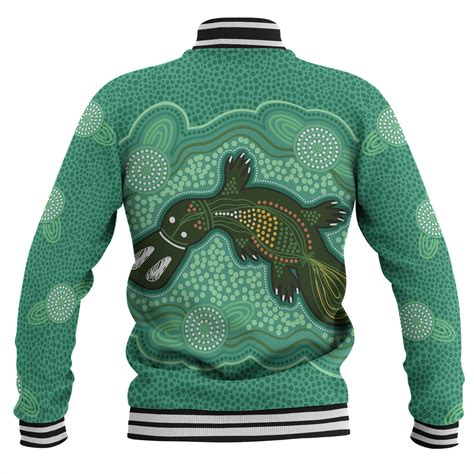 Australia Aboriginal Baseball Jacket Green Platypus Aboriginal Art