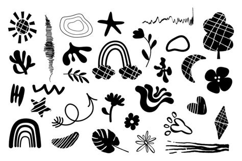 Premium Vector Set Abstract Black And White Hand Drawn Elements Shapes