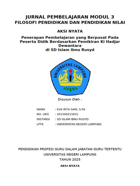 Jurnal Pembelajaran Modul 3 Filosofi Pendidikan Dan Pendidikan Nilai Pdf