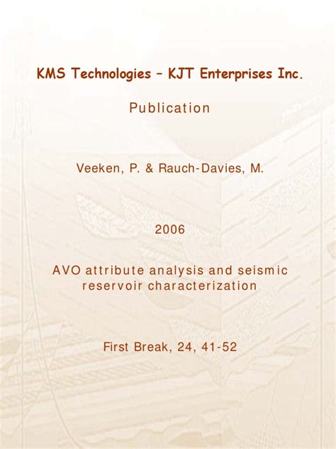 Avo Attribute Analysis And Seismic Reservoir Characterization Pdf