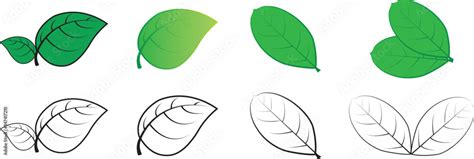 Green Leaf Icons Collection Set Of Leaves Hand Drawn Leaves Of Trees And Plants Leaves
