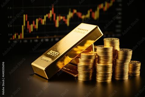 Generative Ai Gold Bullion On Pile Gold Coins At Trading Chart