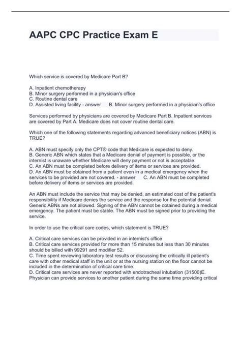 AAPC CPC Practice Exam E Questions With Correct Answers AAPC CPC Stuvia US