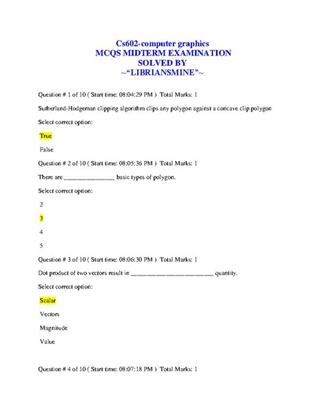 Cs602 Midterm Solved Mcqs Cs602 Computer Graphics Mcqs Midterm