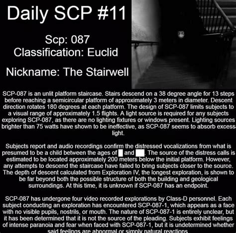 Daily Scp 11 Scp 087 Classification Euclid Nickname The Stairwell Scp 087 Is An Unlit
