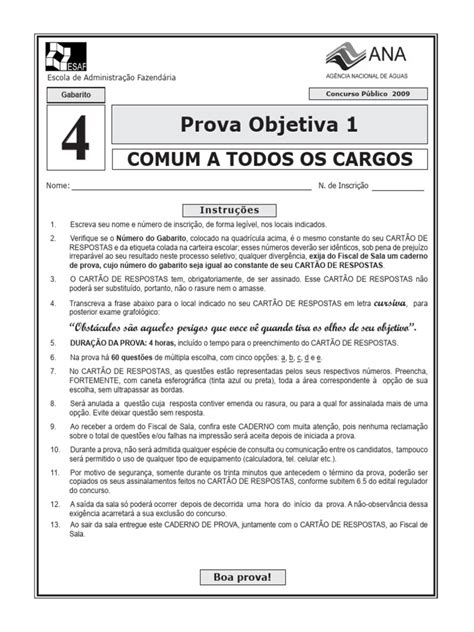 Prova Objetiva 1 Gabarito 4 Pdf