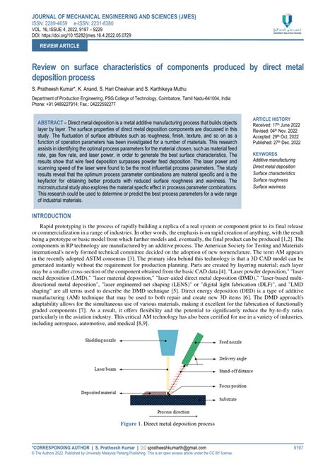 Pdf Review On Surface Characteristics Of Components Produced By Direct Metal Deposition Process