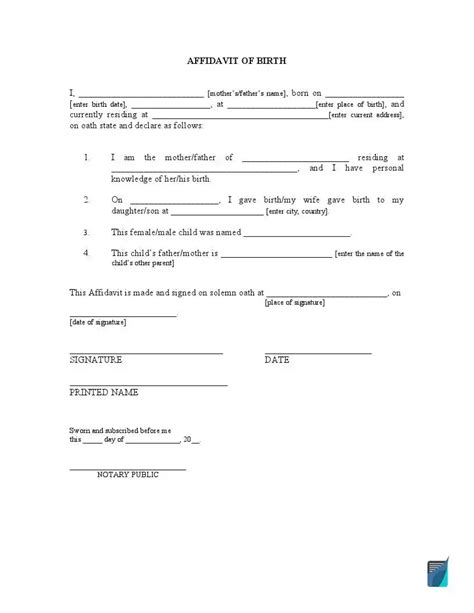 Affidavit Of Birth Template