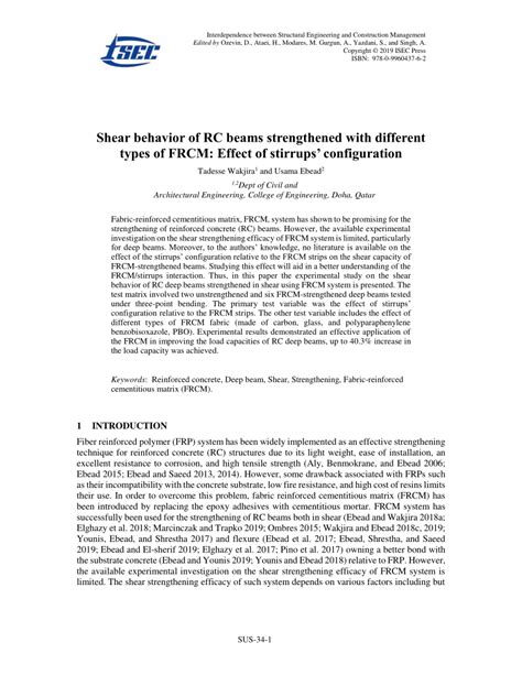 Pdf Shear Behavior Of Rc Beams Strengthened With Different Types Of Frcm Effect Of Stirrups