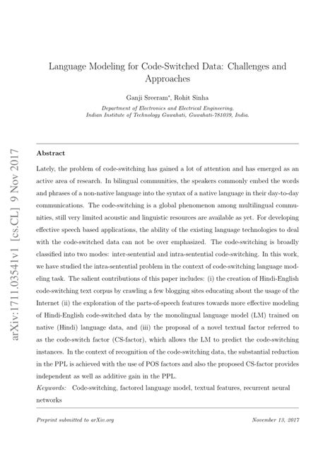 Pdf Language Modeling For Code Switched Data Challenges And Approaches