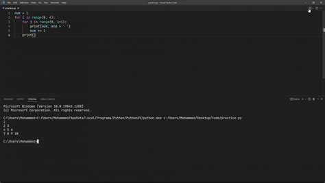 شرح كود Python لإنشاء وطباعة مثلث من الأرقام باستخدام حلقات متداخلة بايثون أكاديمية حسوب