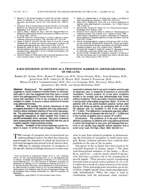 Pdf K Ras Oncogene Activation As A Prognostic Marker In Adenocarcinoma Of The Lung