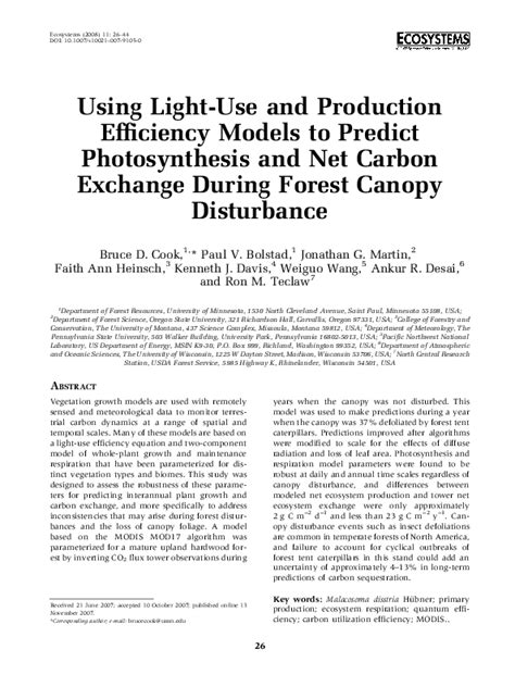 Pdf Using Light Use And Production Efficiency Models To Predict Photosynthesis And Net Carbon