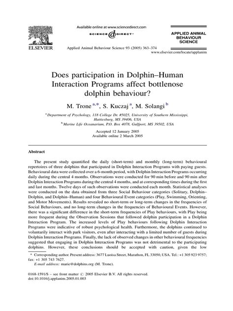 Does Participation In Dolphin Human Interaction Programs Affect
