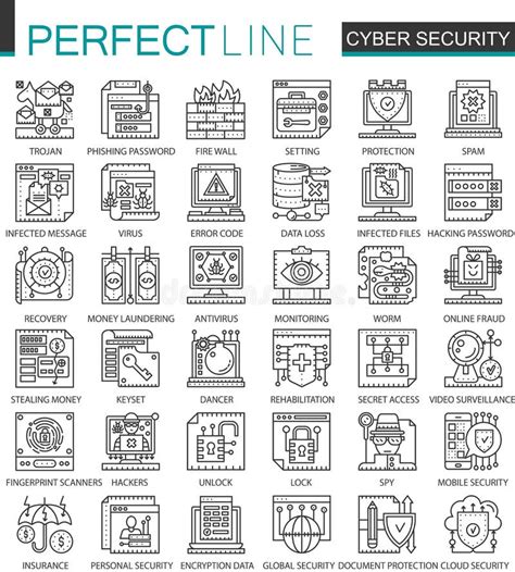 Cyber Security Outline Mini Concept Symbols Computer Network Protection Modern Stroke Linear