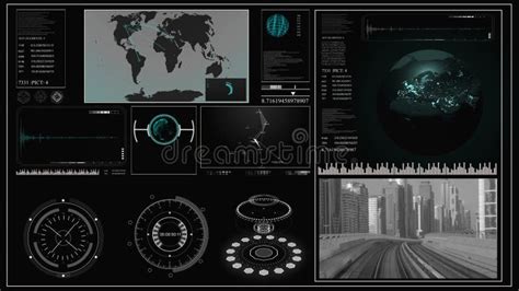 Future Concept Virtual Touch User Interface Hud With A World Map Graphs Hologram And Plexus