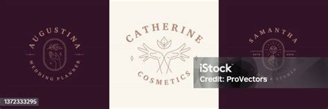 여성용 로고 엠블럼 디자인 템플릿세트 여성 손과 꽃 벡터 일러스트리 세프 미니멀 라인 아트 스타일 0명에 대한 스톡 벡터 아트 및 기타 이미지 Istock