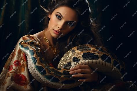 Beautiful Woman Holding A Python Which Wraps Around Premium Ai