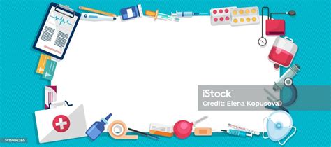 의학 및 건강 관리의 개념 텍스트를위한 공간이있는 다채로운 추상적 인 배경에 의료 요소와 아이콘 세트 웹 응용 프로그램 프리젠