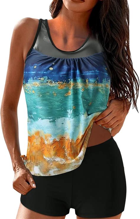 Traje De Baño Corto Para Mujer Tankini Grande Con Estampado Digital