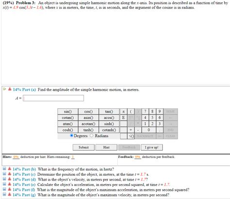 solved 19 problem 3 an object is undergoing simple