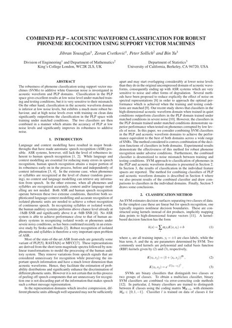 Pdf Combined Plp Acoustic Waveform Classification For Robust Phoneme