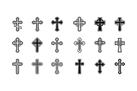 Christian Cross Icon Set Religious Symbol And Various Crucifix Signs