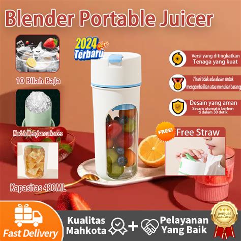 Jual Pembuat Jus Portabel 10 Pisau Blender Portabel 480ml Blender Buah Elektronik Mini Jerami