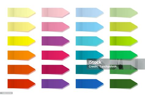 사실적인 스티커 노트 컬렉션 화살표 플래그 탭입니다 메모 스티커를 게시합니다 다채로운 끈적 끈적한 종이 시트 벡터 일러스트레이션 색칠한 이미지에 대한 스톡 벡터 아트 및
