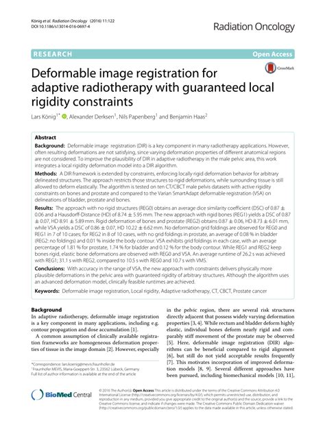 Pdf Deformable Image Registration For Adaptive Radiotherapy With