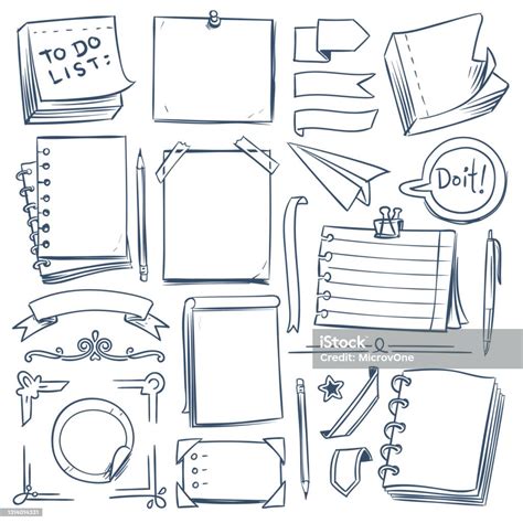 글머리 기호 저널 스케치 요소입니다 노트북 가리 일기 및 종이 프레임 손으로 그린 빈티지 라벨과 배너 벡터 낙서 세트 다이어리에 대한 스톡 벡터 아트 및 기타 이미지