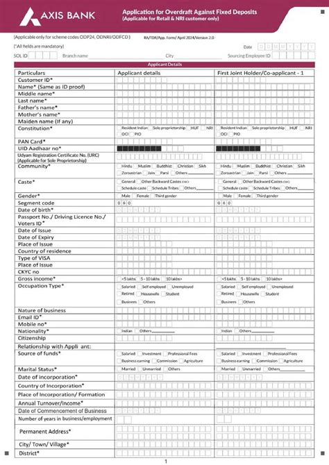 Axis Bank Fixed Deposit Overdraft Application Form Download In Pdf