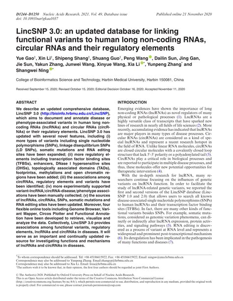 Pdf Lincsnp 30 An Updated Database For Linking Functional Variants