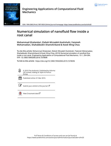 Pdf Numerical Simulation Of Nanofluid Flow Inside A Root Canal