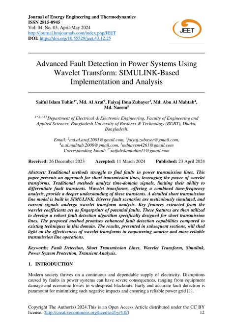 Pdf Advanced Fault Detection In Power Systems Using Wavelet Transform Simulink Based