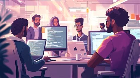 A Diverse Group Of Software Developers Coding On Multiple Screens With