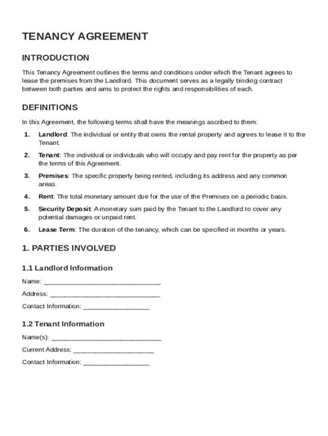 Tenancy Agreement Template Blank Fillable Template Fill Out Print