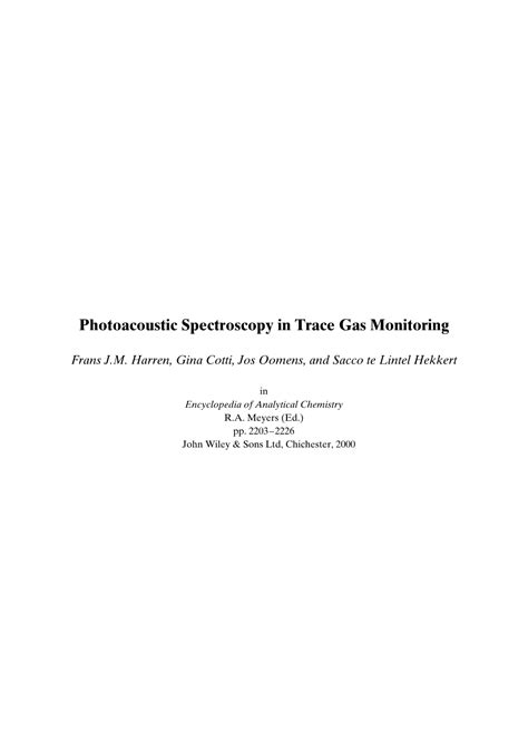 Photoacoustic Spectroscopy In Trace Gas Monitoring Docslib