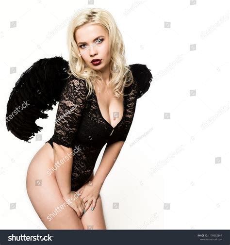 Fallen Black Angel Wings Sexual Woman Stock Photo Shutterstock